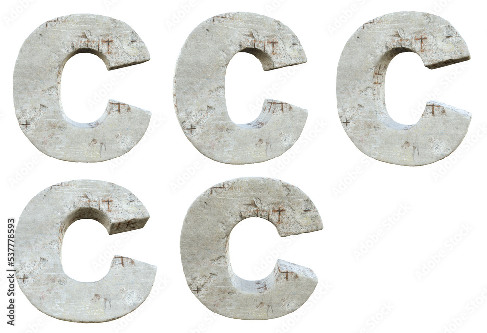 3D font with transparent background. Damaged Concrete. Letter C. 5 ...