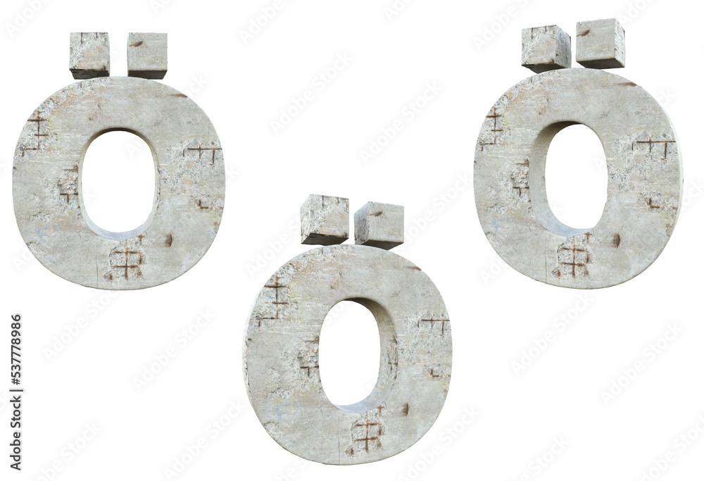 3D font with transparent background. Damaged Concrete. Letter O Umlaut ...