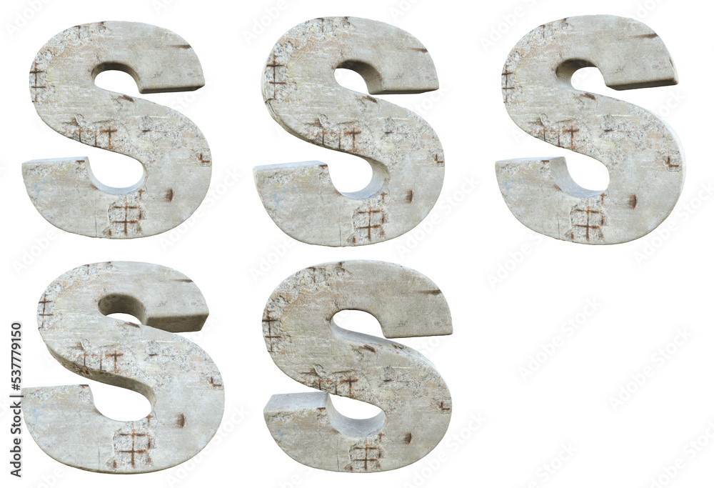 3D font with transparent background. Damaged Concrete. Letter S. 5 ...