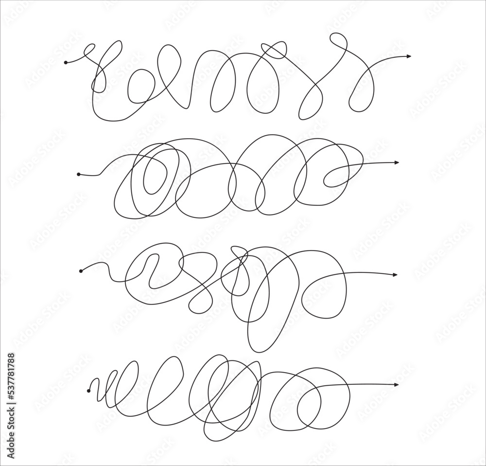Confusing path lines vector illustration set. Children's game. Starting ...