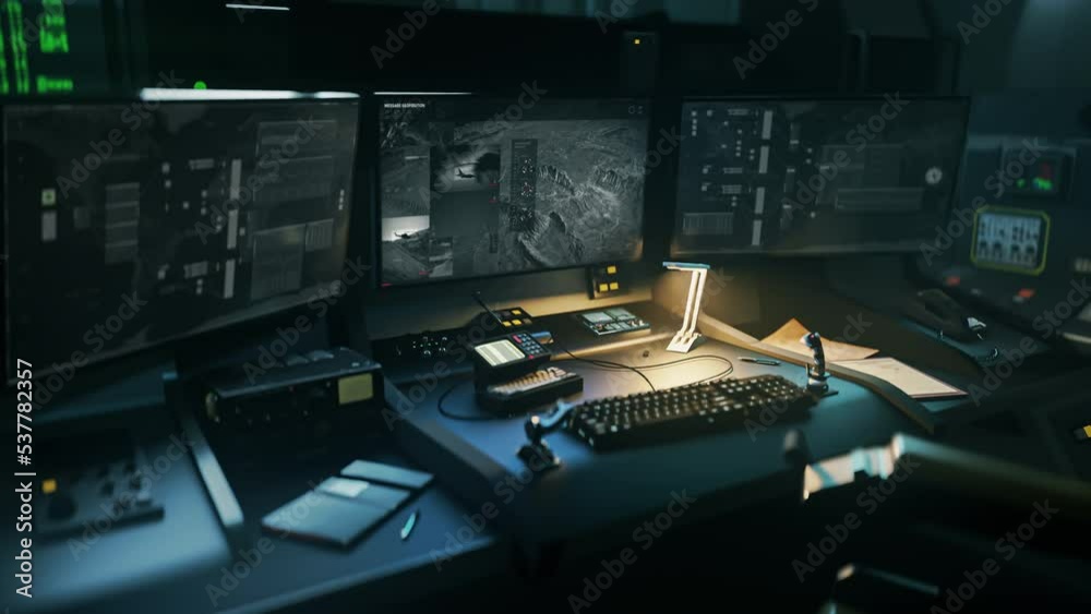 Operating the high tech radar scanner system from the military control ...