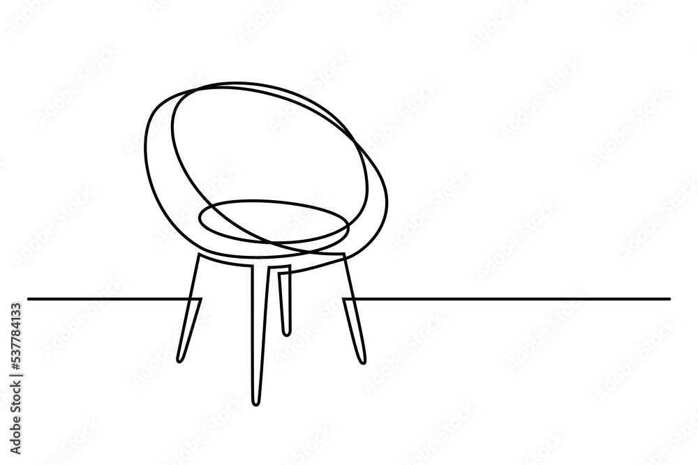 Chair in continuous line art drawing style. Modern style bowl-shaped ...