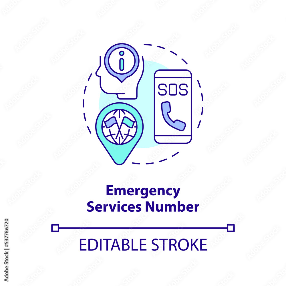 Emergency services number concept icon. Consulate helpline. Travel ...