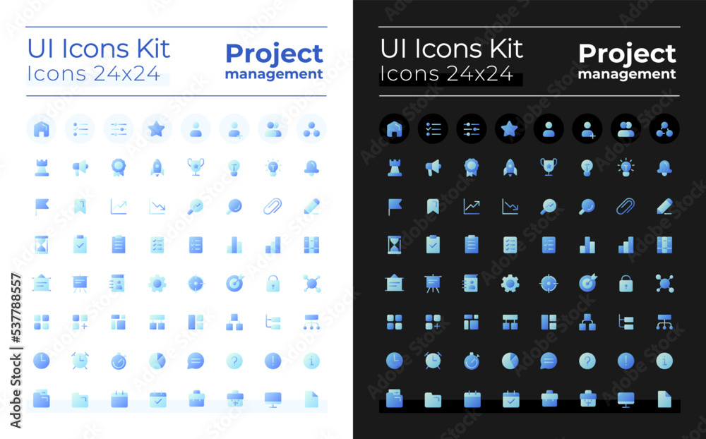 Project management pixel perfect flat gradient two-color ui icons kit ...