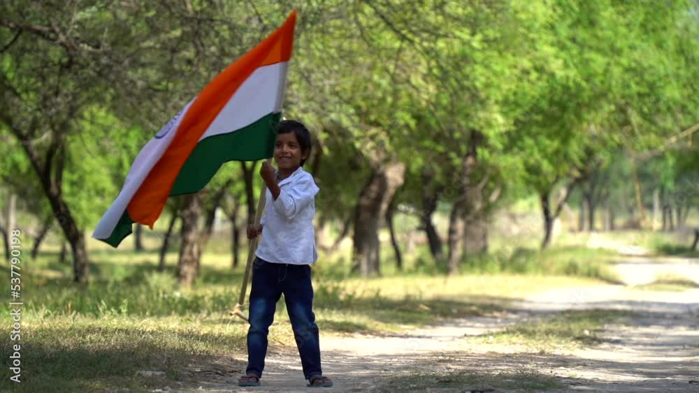 Indian child celebrating Independence or Republic day of India. Little ...