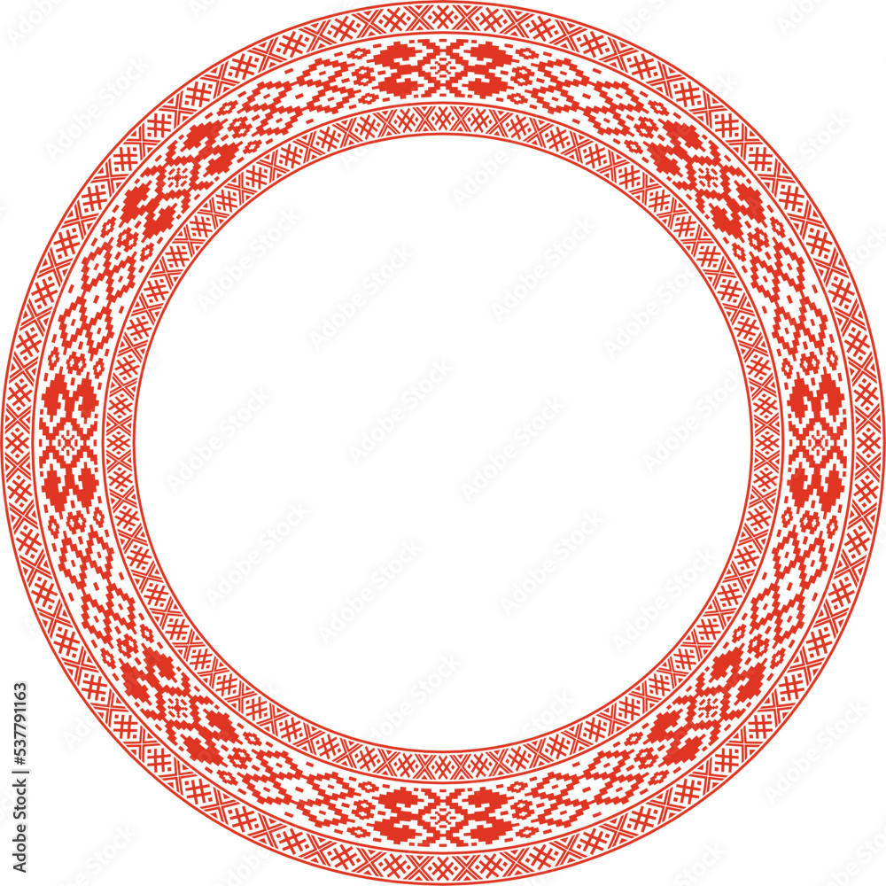 Vector red round Belarusian national ornament. Ethnic endless color ...