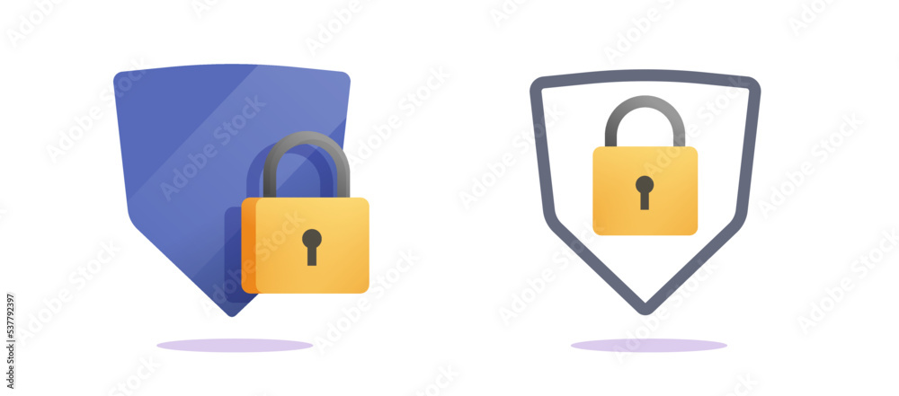 Secure shield lock icon vector blue 3d, safety protection solid ...