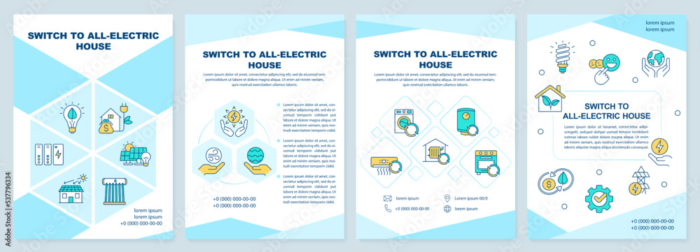 Switch to all-electric house brochure template. Efficient home. Leaflet design with linear icons ...