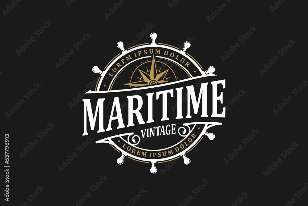 Maritime nautical logo design rounded shape steering wheel ship icon ...
