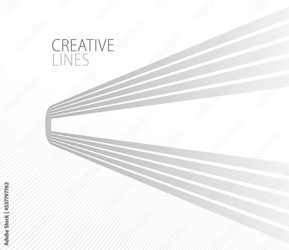 Lines in perspective vector abstract background in light grey and white ...
