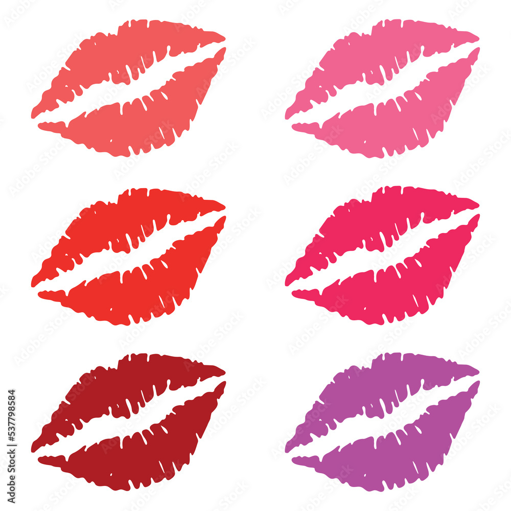 Lipstick Kiss Print Isolated Vector Red Lips Vector Set Different Shapes Of Female Sexy Red