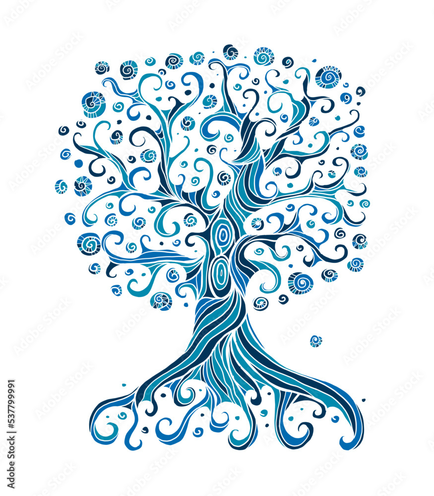 Old big family tree with roots. Isolated on white background. Concept ...