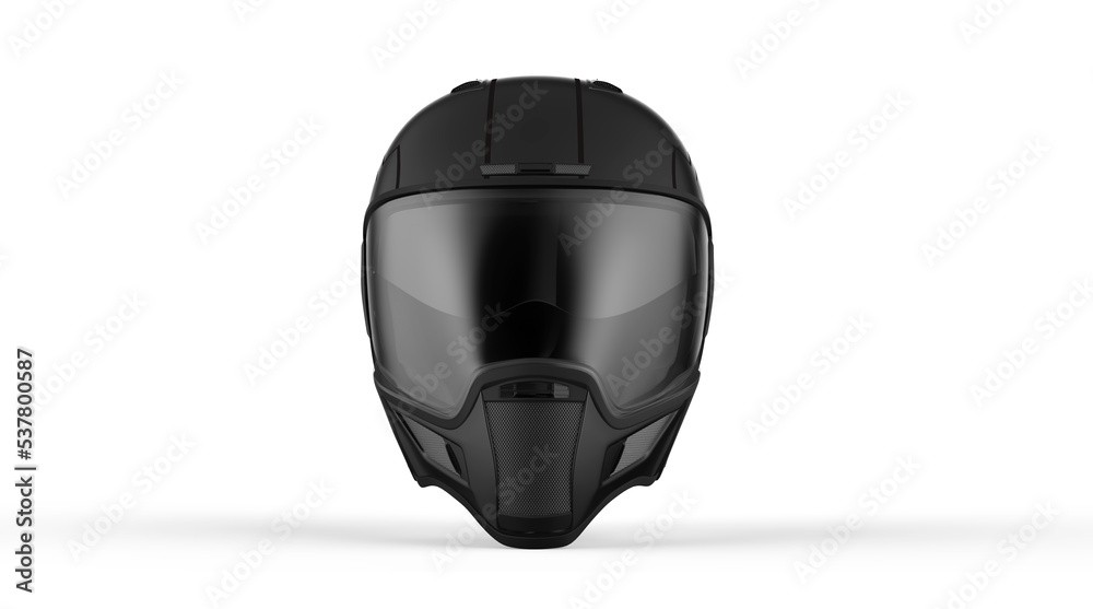Black Modular Helmet Front View. Isolated on White. 3D Render. 3D ...