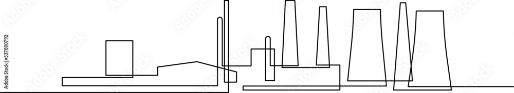 Continuous line drawing of industrial plant. Abstract factory buildings ...