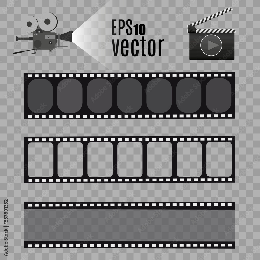 Movie camera, vector illustration. Installed on a transparent ...