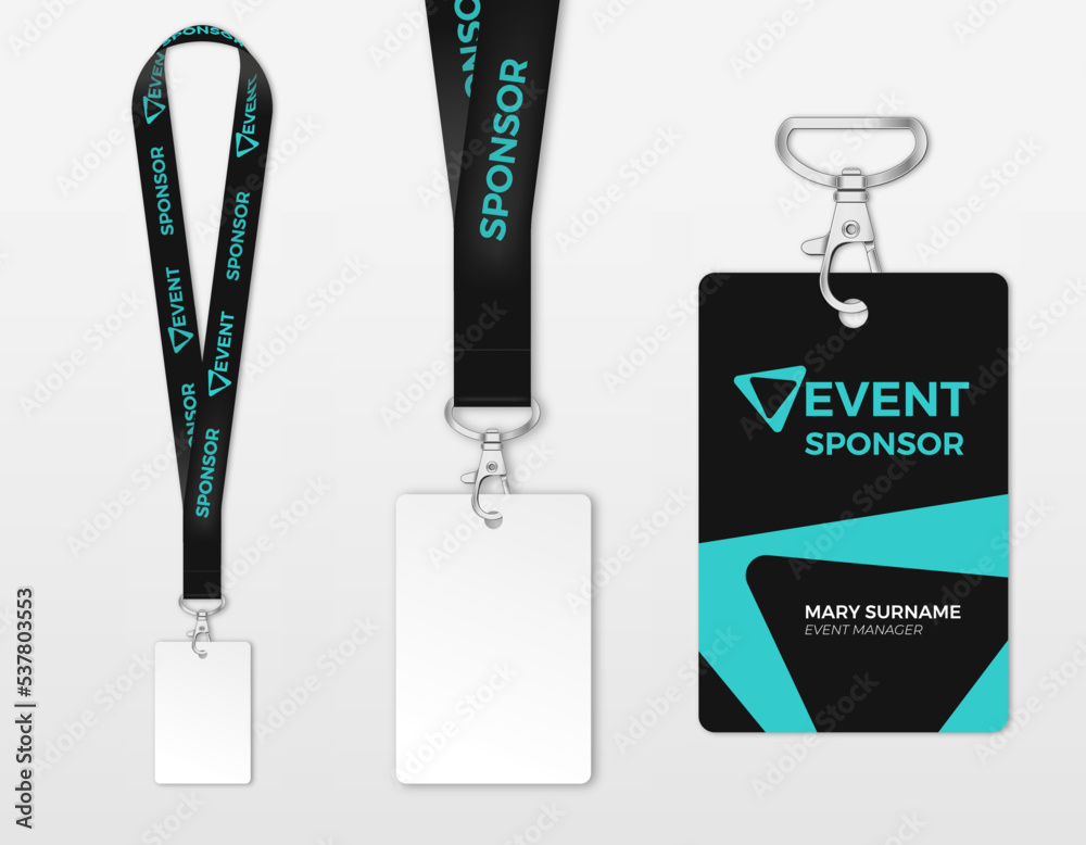 Wide ribbon lanyard template with identification card Stock Vector ...