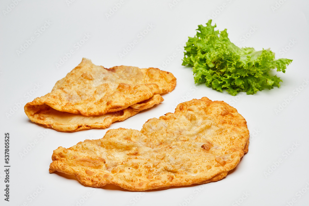 Cheburek - fried pie with meat and onions isolated on white background ...