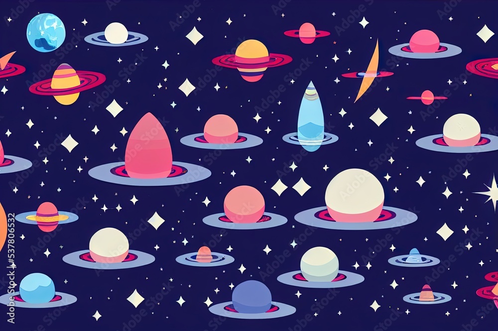 2d space background . Cute flat style template with Stars in Outer ...