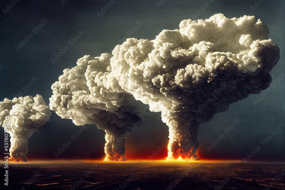 3d Rendering of concept of a third nuclear world war with giant bombs ...