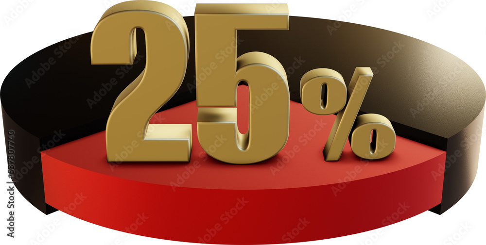 Pie chart 3D illustration 25% percent element. Statistics, increase ...