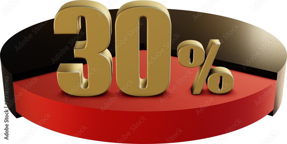 Pie chart 3D illustration 30% percent element. Statistics, increase ...