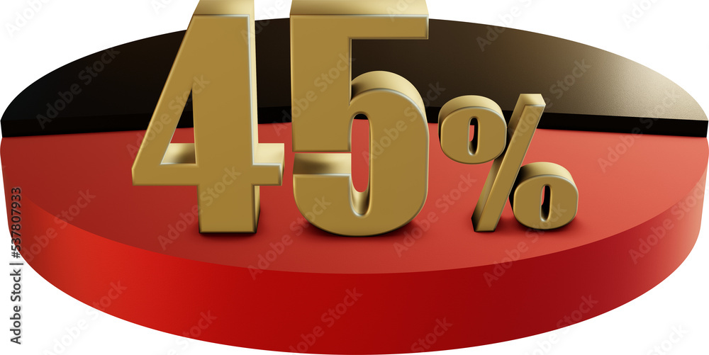 Pie chart 3D illustration 45% percent element. Statistics, increase ...