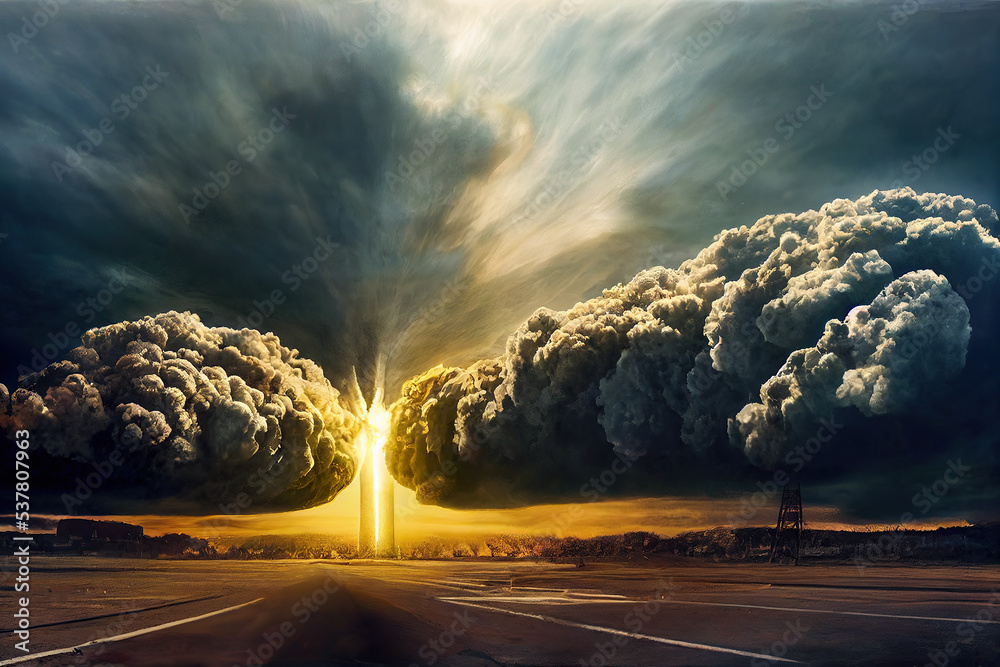 3d Rendering of concept of a third nuclear world war with giant bombs ...