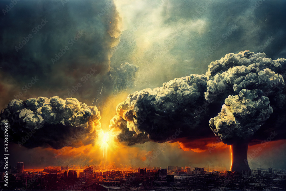 3d Rendering of concept of a third nuclear world war with giant bombs ...
