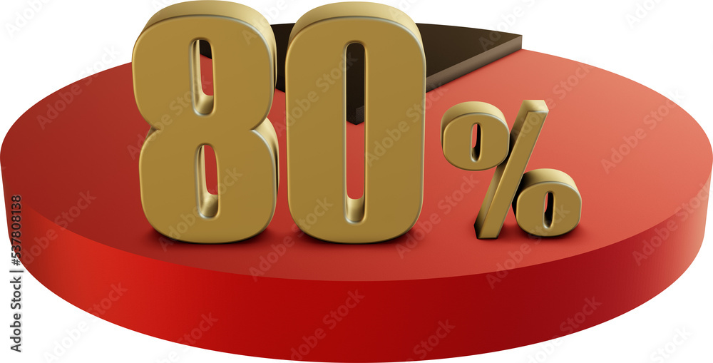 Pie chart 3D illustration 80% percent element. Statistics, increase ...