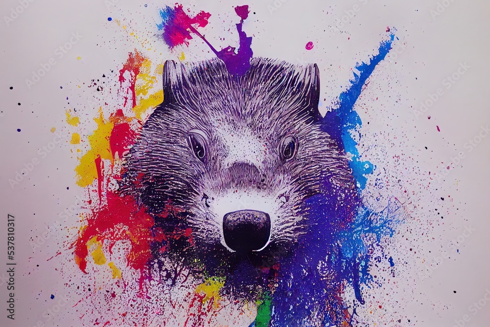 Illustration of colorful beaver mammal in paint splashes. Majestic ...