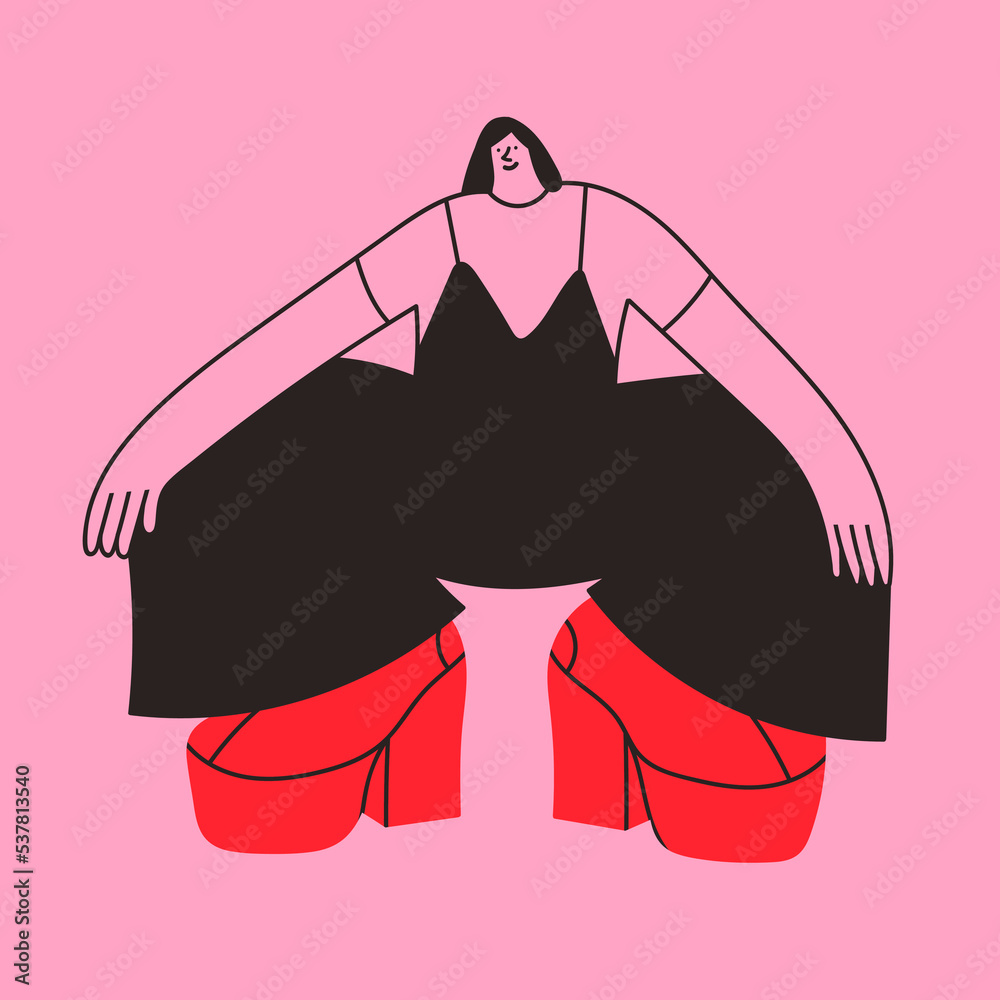 Abstract lady with big red boots and small head. Cute disproportionate ...