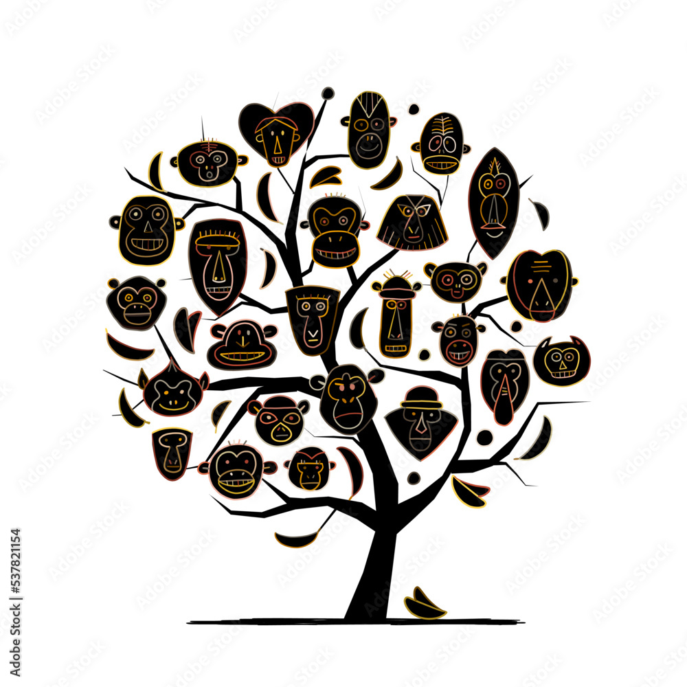 Monkey family tree. Sketch for your design. Childish style Stock Vector ...