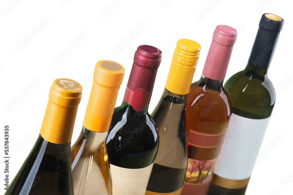 Set six bottles of wine isolated on white background Stock Photo ...