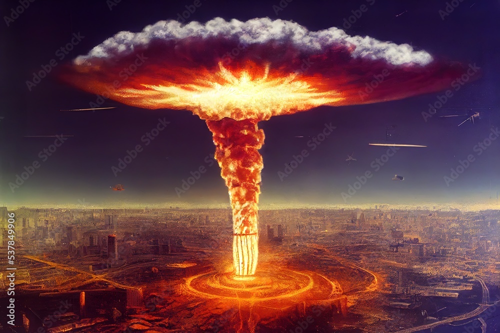 Nuclear Bomb Nuclear War Explosion over a city Atomic Bomb Stock ...