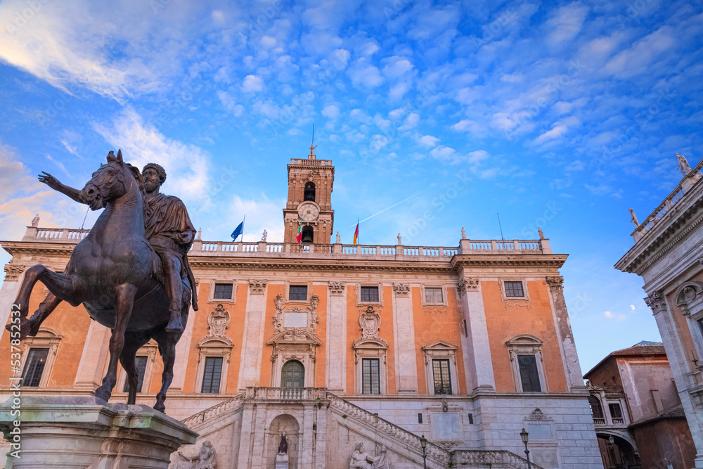 Capitolium Square (Piazza del Campidoglio) in Rome, Italy: Statue of ...