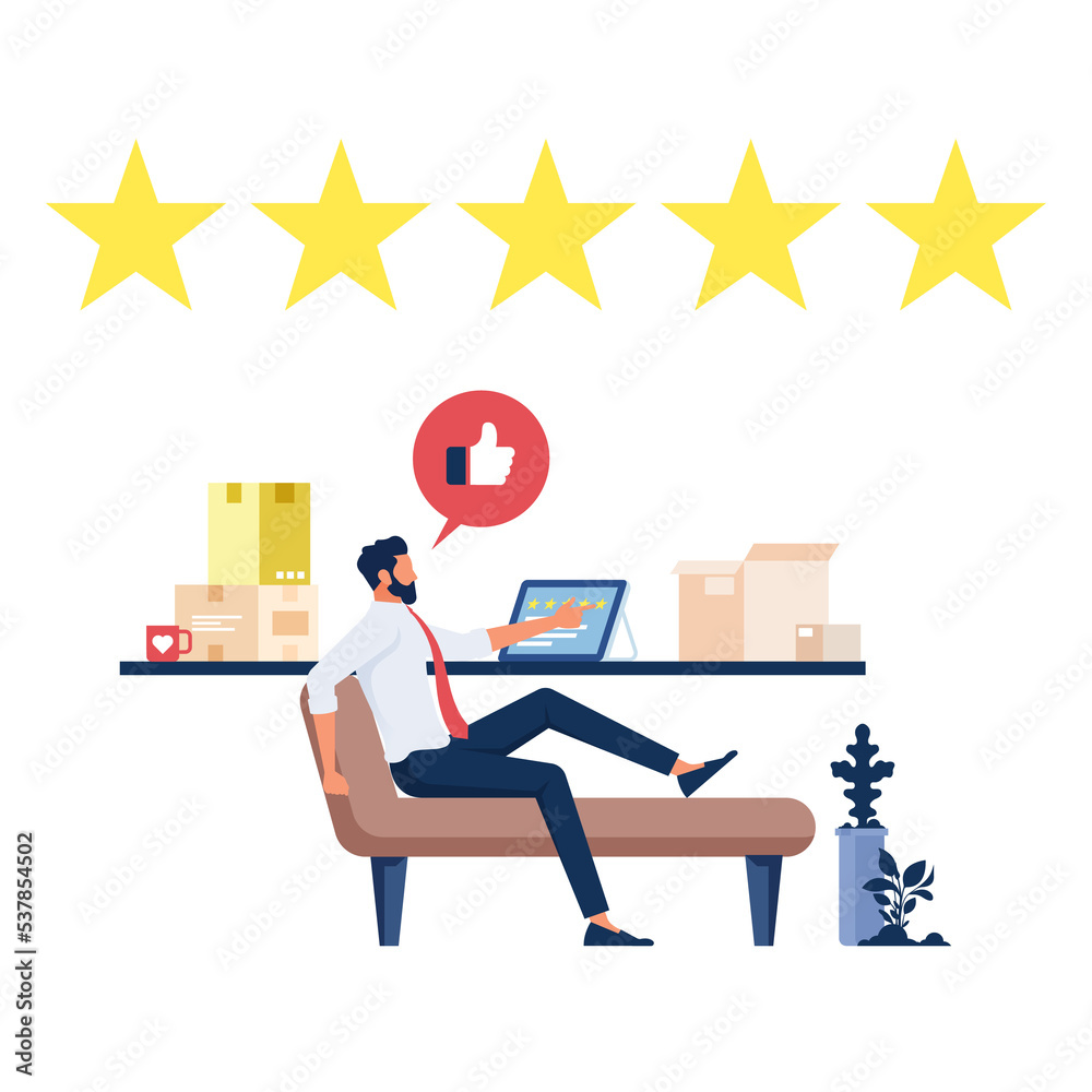 Ranking evaluation and rating classification. businessman click on ...