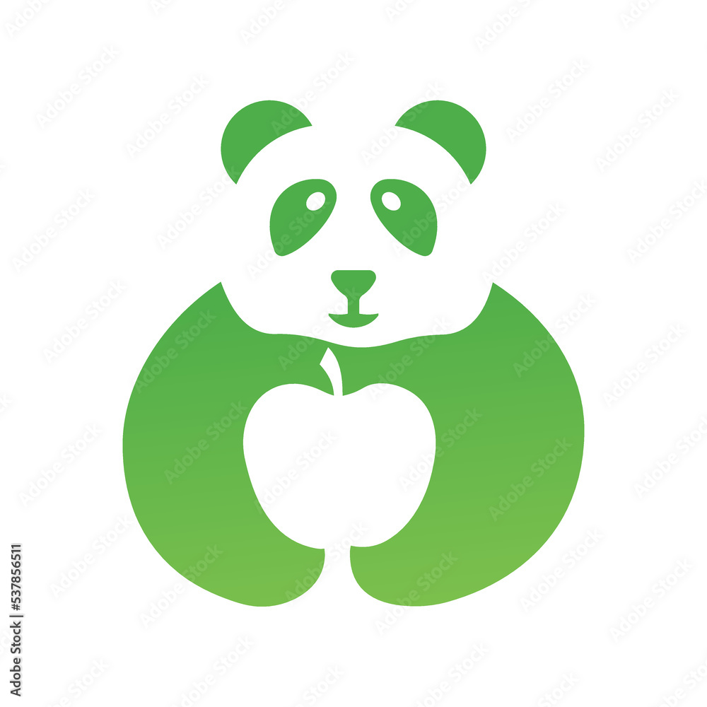 Panda Apple Logo Negative Space Concept Vector Template. Panda Holding ...