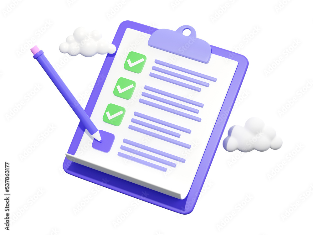 Survey checklist, 3d render illustration, transparent background ...
