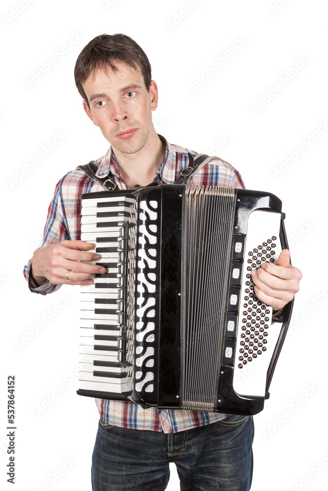 Man playing an accordion isolated on transparent background Stock Photo ...
