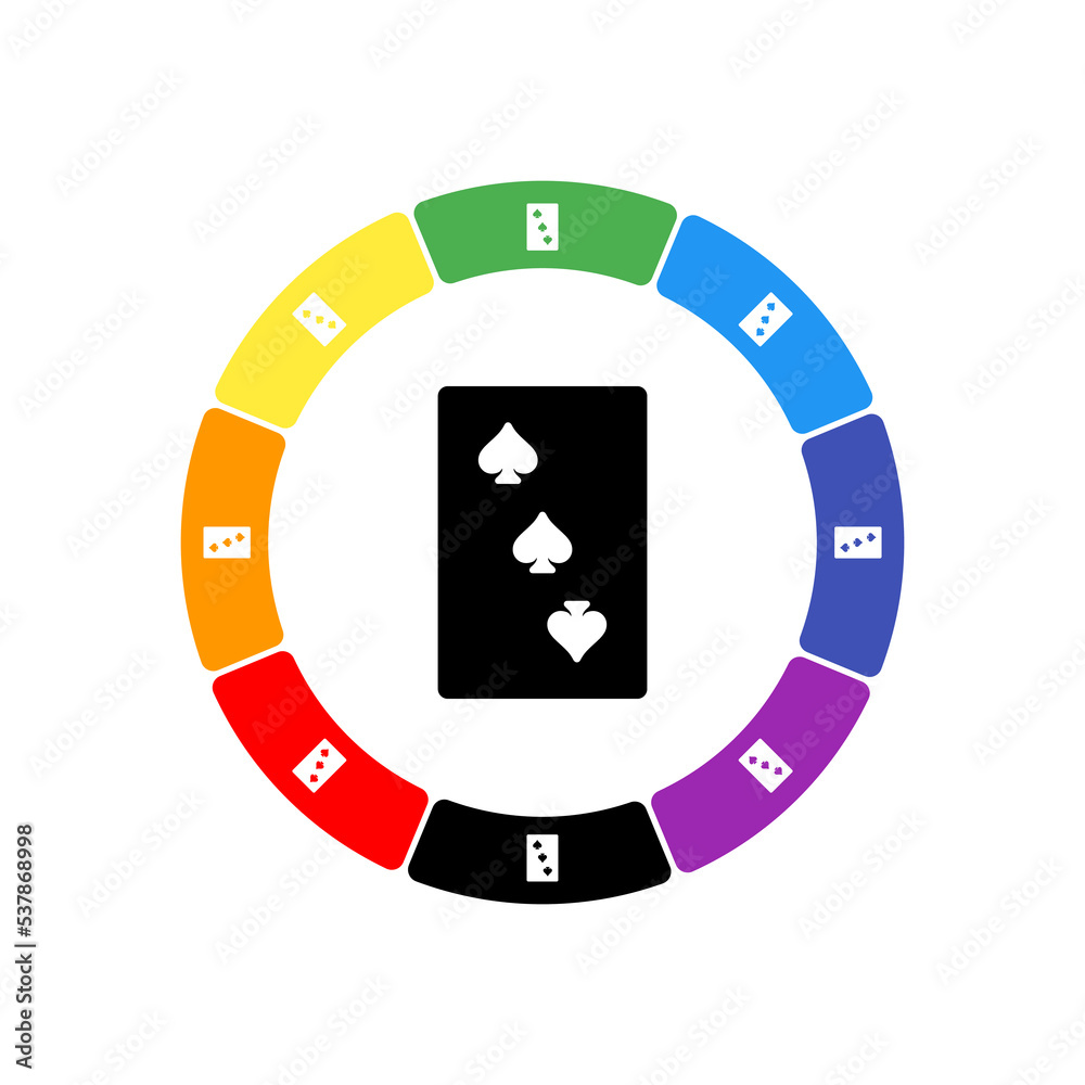A large black Three of Spades playing card in the center, surrounded by ...