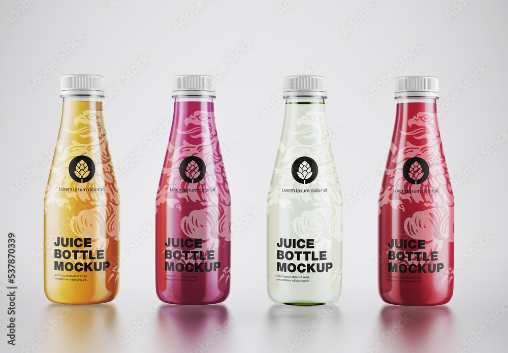 Set of 4 Juice Glass Bottle Mockup Stock Template | Adobe Stock