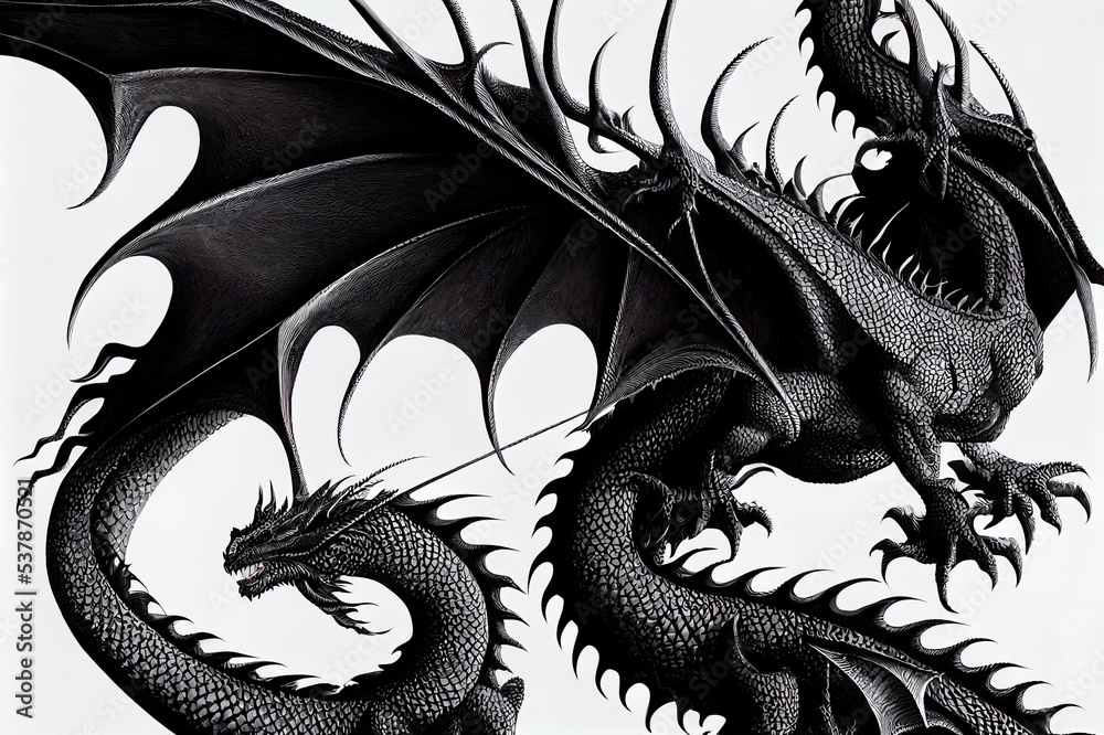 Realistic high detailed dragon silhouettes on white background Stock ...
