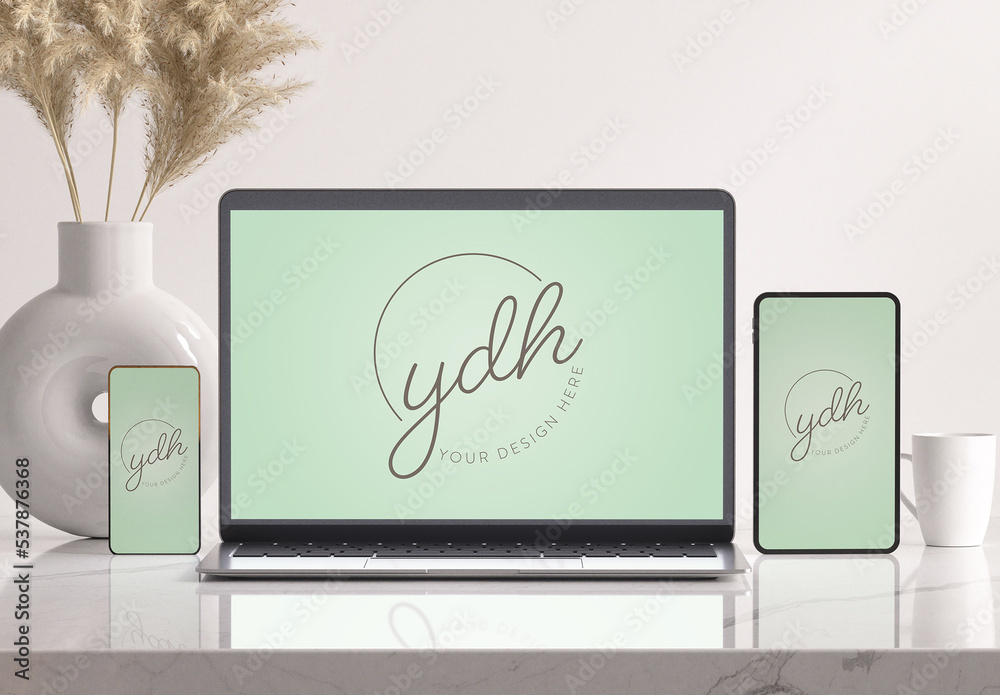 Modelo de Minimal Desk with Devices Mockup do Stock | Adobe Stock