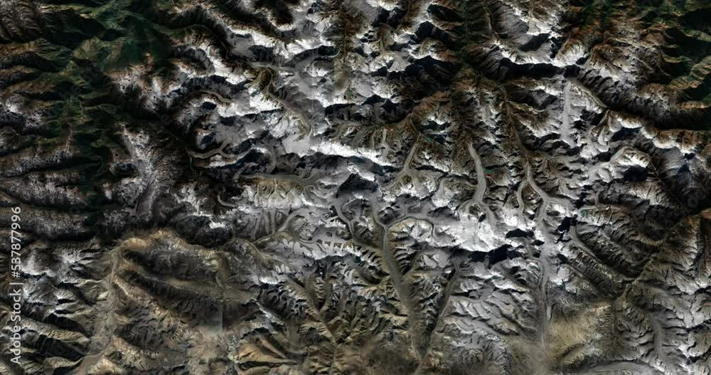 Everest north to south map with 3d relief 4K satellite ground top ...