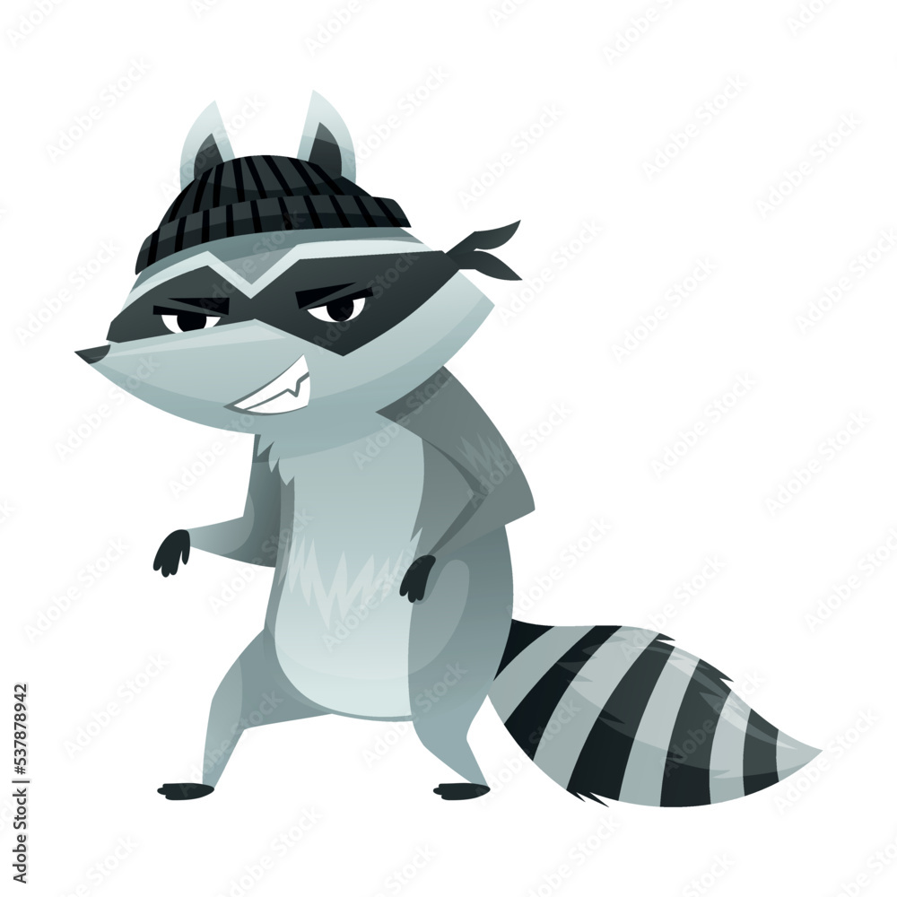 Raccoon Burglar with Striped Tail Wearing Mask Stealing Vector ...