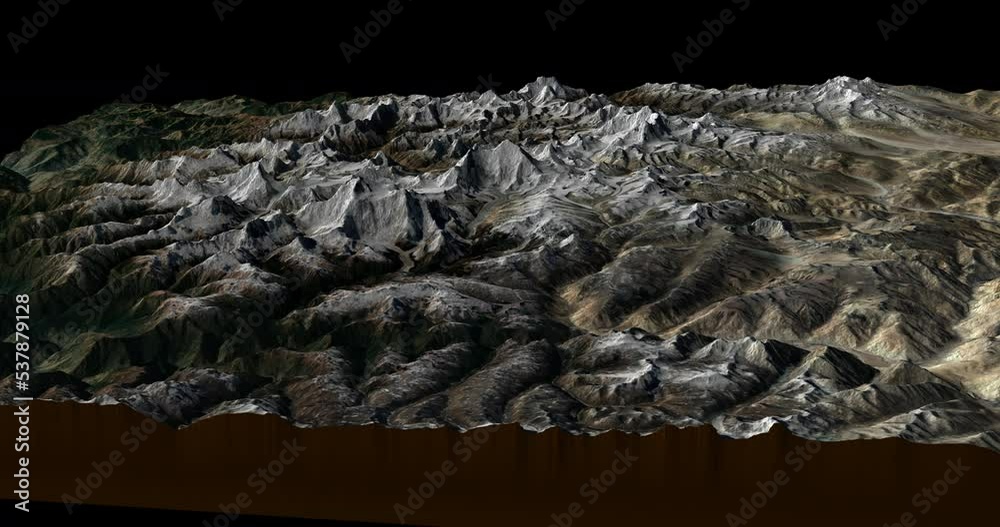 Everest east to west map with 3d relief 4K satellite ground low height ...