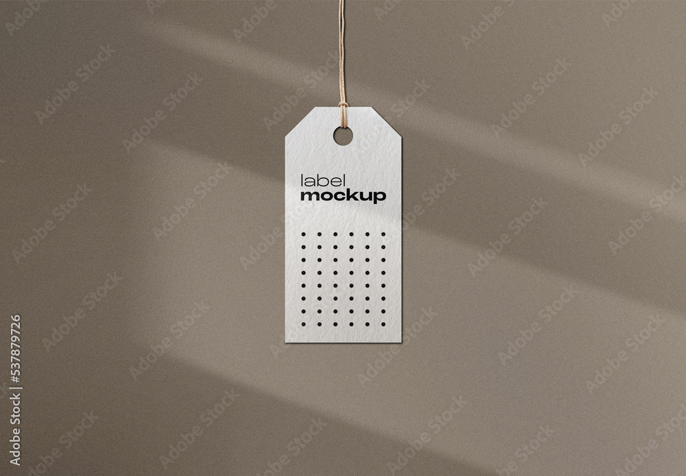 Simple Vertical Label Tag Mockup – Single White Hanging Tag on Beige ...
