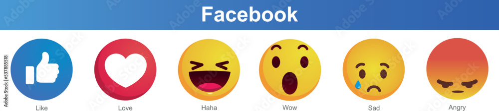 Facebook emoji. Official Facebook Reactions Vector. Collection of Emoji ...