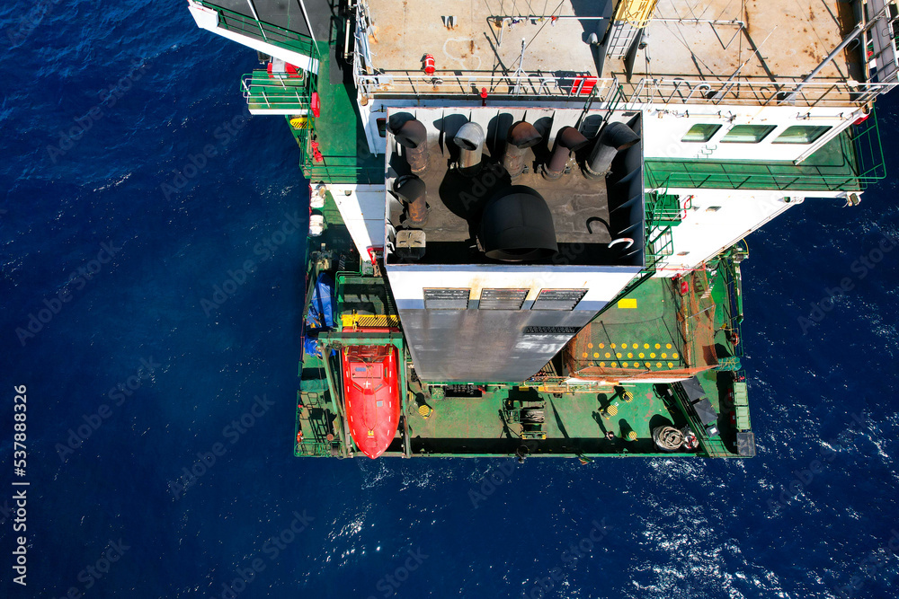 Plakat Aft construction part of container cargo vessel with funnel ...