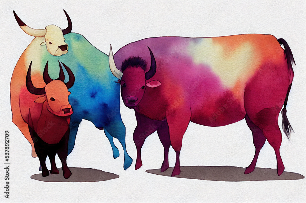 Watercolor Mom and Baby Yak for Baby Shower, Big brown bull, Yak ...